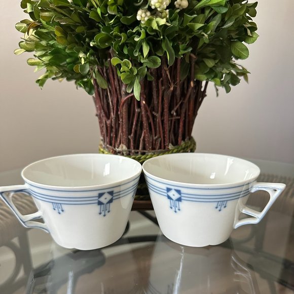 Dining | Vintage Japanese Porcelain Pair Of Tea Cups Blue White Pattern ...